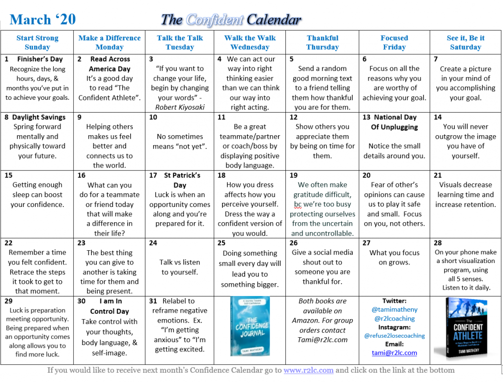 Blank Confidence Calendar - Tami Matheny